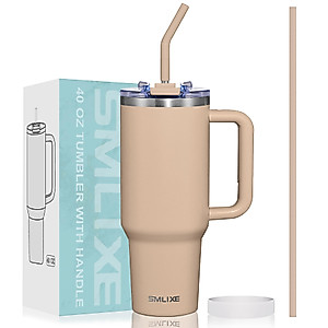 SMLIXE 40 oz Tumbler with Handle and Straw Lid,Insulated Reusable Stainless Steel Water Bottle Travel Mug，Cupholder Friendly Double Wall Vacuum Sealed Cup (Mocha)