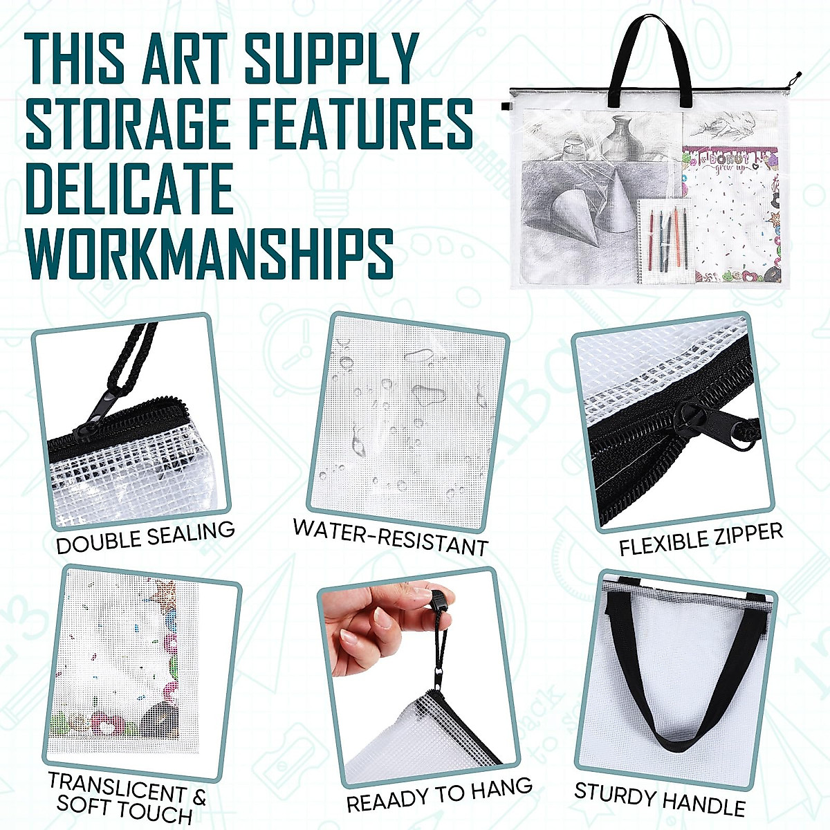 Tenceur 36 x 48 Inch Art Portfolio Case Large Art Portfolio Bag Portfolio Folder for Artwork Poster Storage Bag with Handle Artist Supply Organizer for Bulletin Board Holder(Black, 1 Pc)