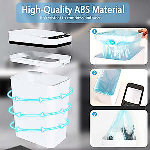 jinligogo 3Pack Bathroom Small Trash Can with Lid, 2.2 Gallon Touchless Automatic Garbage Can Slim Waterproof Motion Sensor Smart Trash Bin for Bedroom, Office, Living Room White/Black/Grey