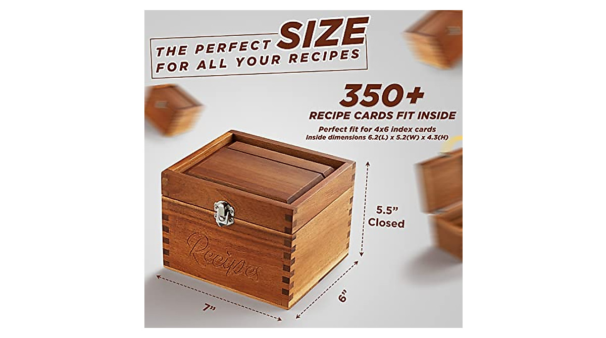 Tidita Acacia Wood Recipe Box - Organize Your Recipes