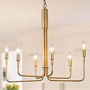 KSANA Gold Chandelier, 6-Lights Modern Chandeliers for Dining Rooms, Living Room, Bedroom, Kitchen, Brushed Gold Finish