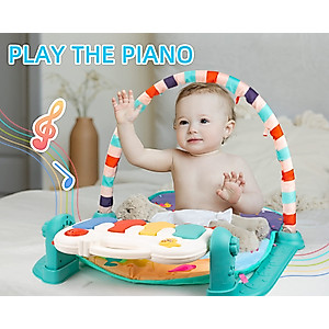 Baby Gym Play Mat, Kick and Play Piano Gym Mat for Infants, Tummy Time Mat Activity Center with Mirror for Newborn Toys 3-6-9 Months(Green)