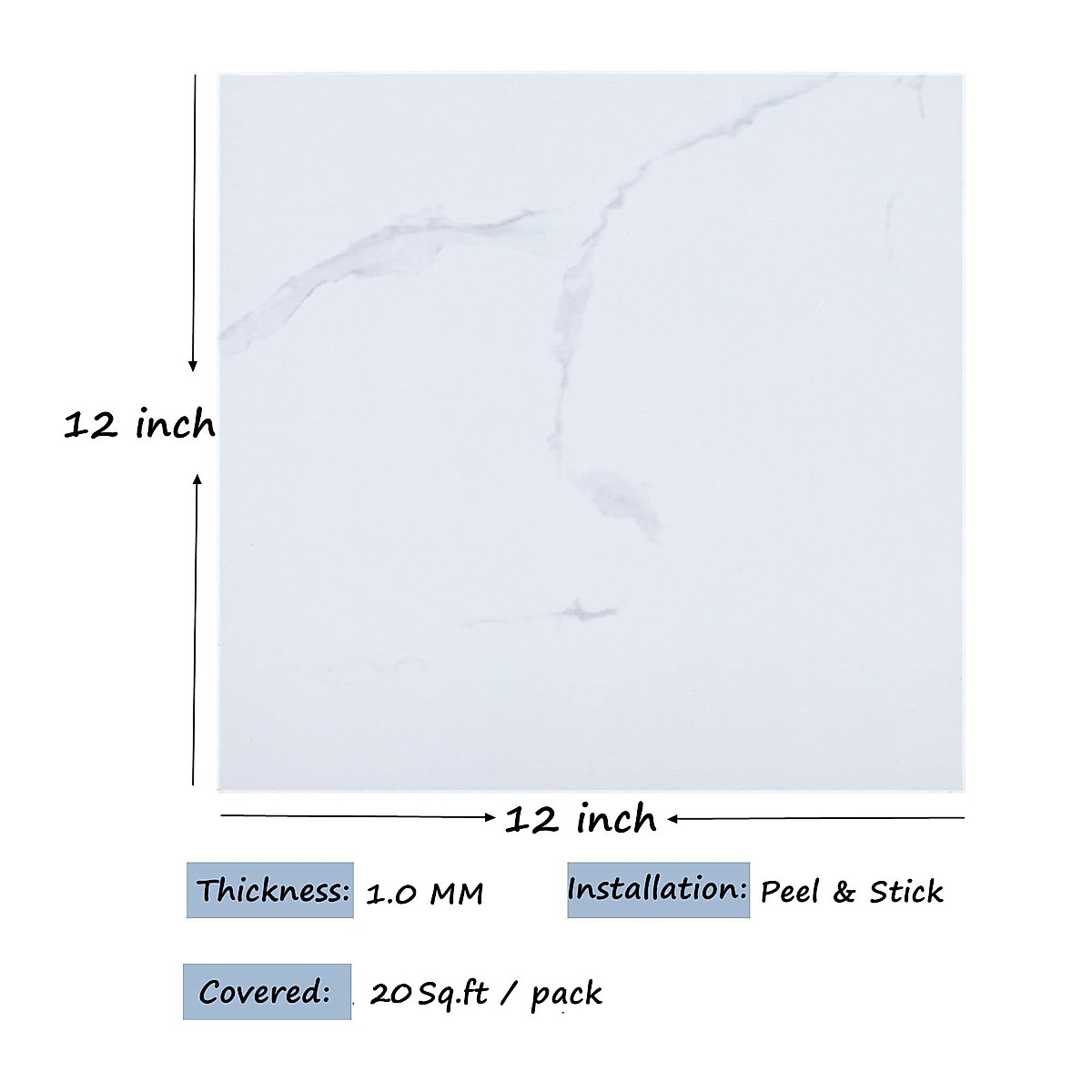 20 PCS Peel and Stick Floor Tile Waterproof and Durable Vinyl Flooring for Bathroom Self Adhesive Flooring for Transfer Kitchen Bedroom Marble Look with Grey Vein 12x12 Inch