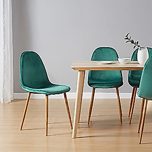 CangLong Kitchen Velvet Cushion Seat, Green Back and Metal Legs, Modern Mid Century Living Room Side Dining Chairs, Set of 4