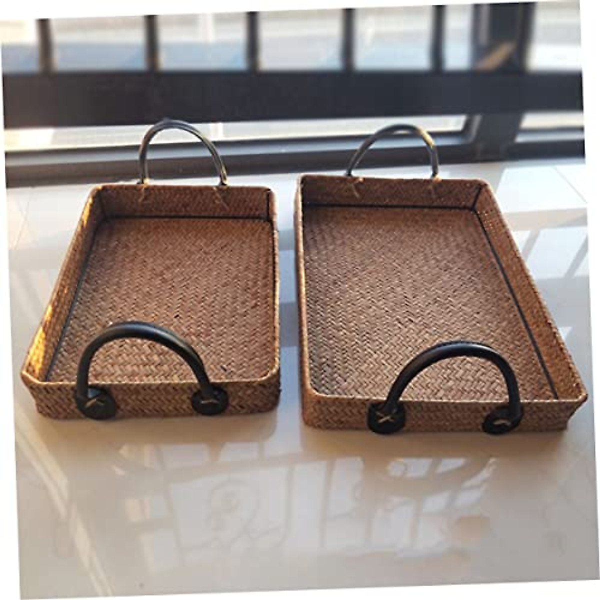 Cabilock 2pcs Handwoven Seagrass Storage Basket Small Woven Basket for Wedding Bathroom Kitchen Supplies