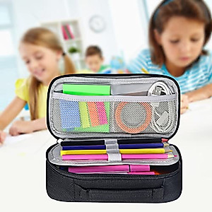 Big Pencil Case, Protable Pencil Case Organizer, Pencil Pouch, Black Pencil Cases for Adults Boys Kids Teen Students, Large Pencil Pen Case for Office School