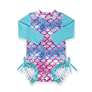 BesserBay Toddler Girls Snaps Bottom 3/4 Sleeve Sun Proteceion Rash Guard Mermaid Blue for Baby Girl 12-18 Months