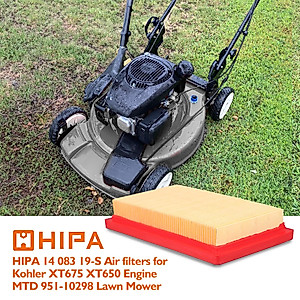 Hipa 951-10298 XT675 Air Filter for Cub Cadet ST100 ST 100 SC100 173CC Replace Kohler 149CC 14 083 19-S 14 083 01-S Courage XT7 XT6 Engines with 951-10358A Fuel Filter