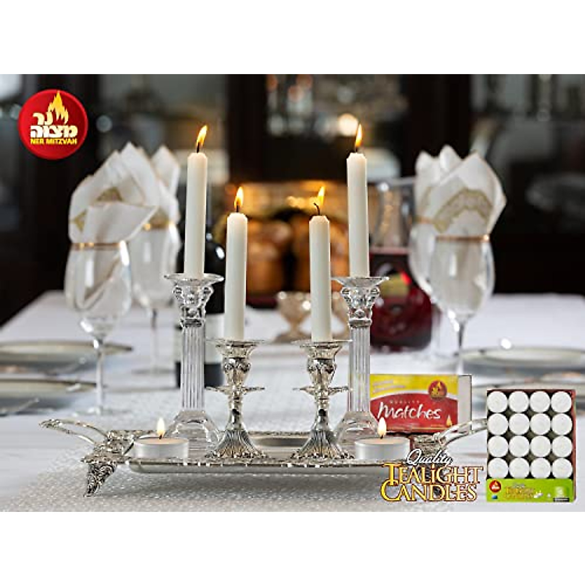 Ner Mitzvah 6 Hour Tea Light Candles - 80 Pack Bulk Package - White Unscented Travel, Centerpiece, Decorative Candle with Maxi Burn Time - Pressed Wax