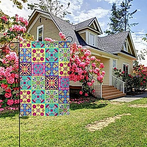 Mexican Talavera Tile Pattern Garden Flag - Vibrant Double Sided Garden Flag - Yard Decorating Flag Garden Flag Decoration - Outdoor Flag Decorator'S Favorite