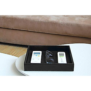 HofferRuffer Faux Leather Vanity Tray, Elegant Desktop Storage Organizer, Decorative Catchall Perfume Tray, Bathroom Valet Tray, Nightstand or Dresser Organizer, Black, 10.2 x 8.4 x 1.8 inches