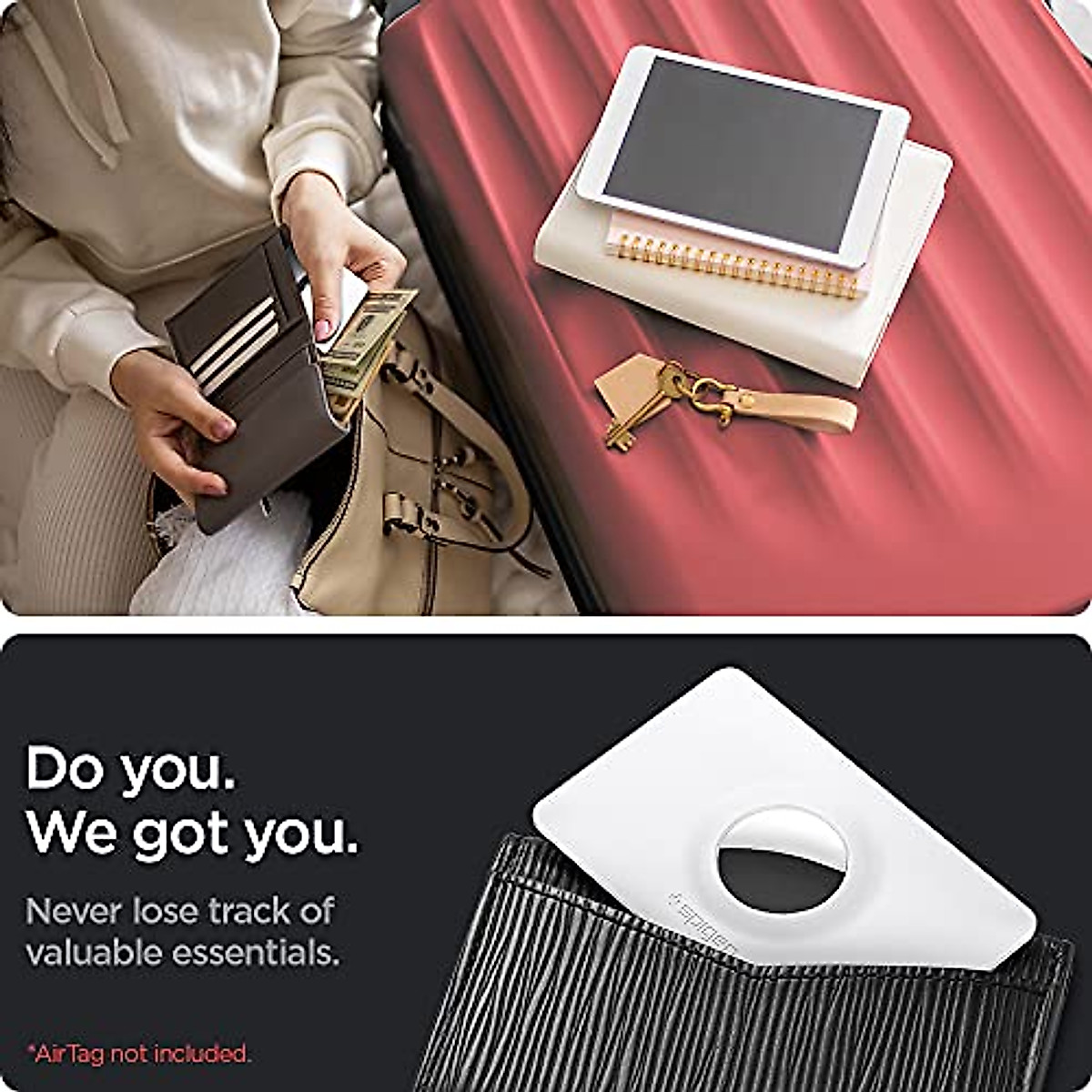 Spigen Air Fit Designed for Apple AirTag Wallet Card Case Cover AirTag Holder for AirTag Keychain Ring (2021) - White