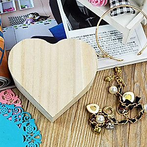 Ciieeo 2pcs Unfinished Heart Shape Storage Box Unpainted Wooden Storage Box Heart Shaped Wood Craft Organizer Box for Jewelry Gift on Valentines Day