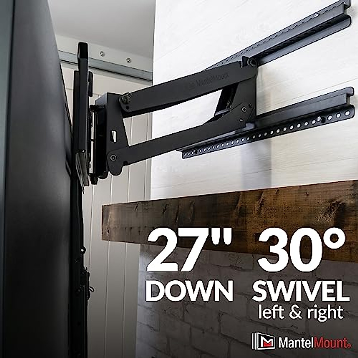 MantelMount MM340 Above Fireplace Pull Down TV Mount - with Patented auto-straightening, auto-stabilization, 2 Gas Pistons, Adjustable Motion Stops, Wire tabs & Safety Pull-Down Handles