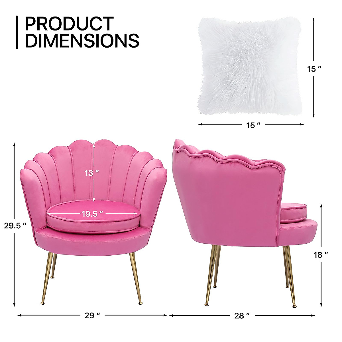 MoNiBloom Upholstered Velvet Accent Chair Elegant Mid-Century Modern Pink Shell Chair w/Cushion and Golden Legs, Retro Leisure Tufted Flower Chair for Living Room Bedroom Reading Areas