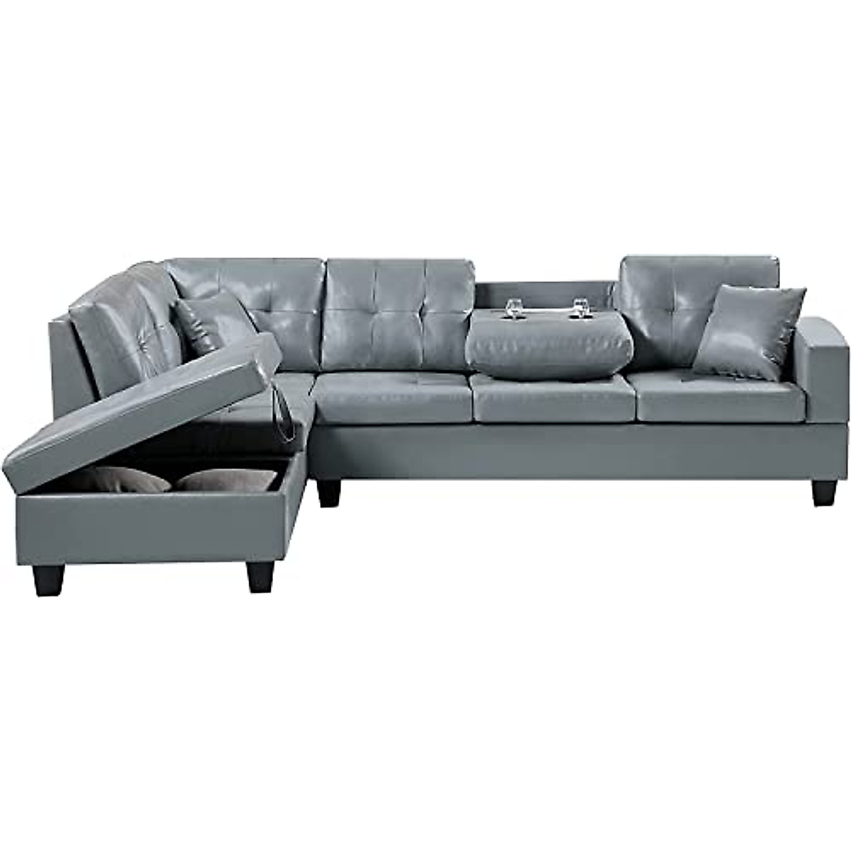 EMKK Variable Bed Sofa Living Room Folding Sectional Sofa with Reversible Chaise Lounge, Upholstered L-Shaped Couch with Two Cup Holders 2 Pillows for Office Apartment Large Space Furniture Sets