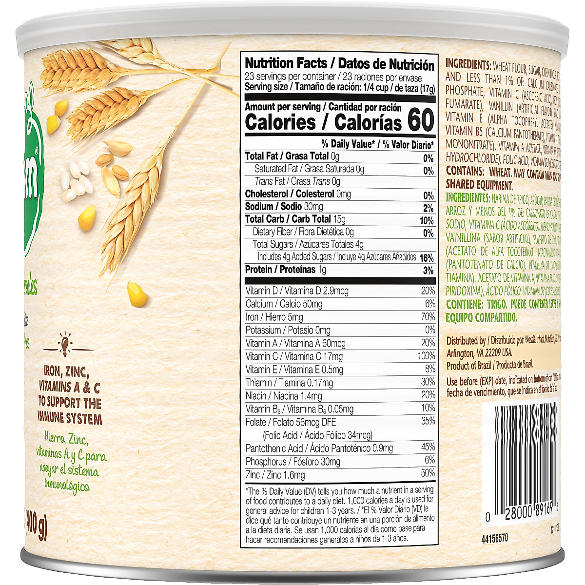 Nestle Nestum Junior Cereal, 3 Cereals - Wheat, Corn & Rice, Made for Toddlers 12 Months, 14.1 OZ Canister (Pack of 3)