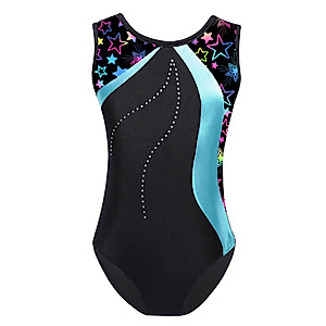 Yeahdor Gymnastics Leotards for Girls Shiny Metallic Ballet Dance Bodysuit Sleeveless Athletic Unitards Skating Dancewear Cyan 12 Years
