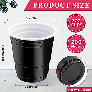 Cynquma 200Pcs 2 oz Black Plastic Shot Glasses, Disposable Mini Party Cups for Drinking, Birthday Parties, Weddings, and Other Occasions