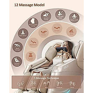 RELX Massage Chair Full Body Zero Gravity SL-Track Shiatsu Massage Chair, 12 Modes, Airbag Massage, with Yoga Stretch, Foot Massage, AI Control（Cream）