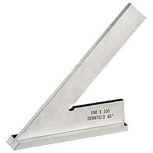 Boomgood 45 Degree Miter Square Machinist Engineer Square with Base DIN 875/2 Angle Ruler Hardened Steel 6x4 Inch, Silver