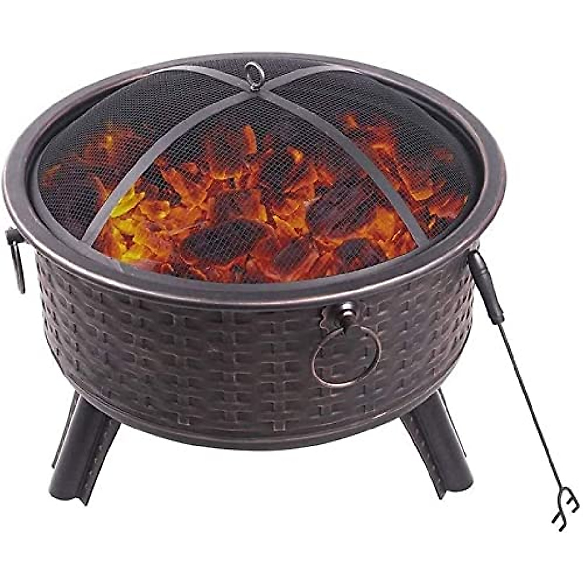 LEAYAN Garden Fire Pit Grill Bowl Grill Barbecue Rack Fire Pit,BBQ Grill Outdoor Fire Pit Round Steel Wood Burning with Spark Screen and Fire Poker for Backyard Patio Camping Deck