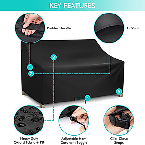 WLEAFJ Patio Sofa Cover Waterproof, 2-Seater Patio Loveseat Cover, Heavy Duty Outdoor Couch Cover, Outdoor Furniture Covers with Air Vent, 60’’ W x 34’’ D x 30’’ H
