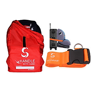 SLYNNAR Car Seat Travel Bag,Red & Car Seat Travel Belt, Orange
