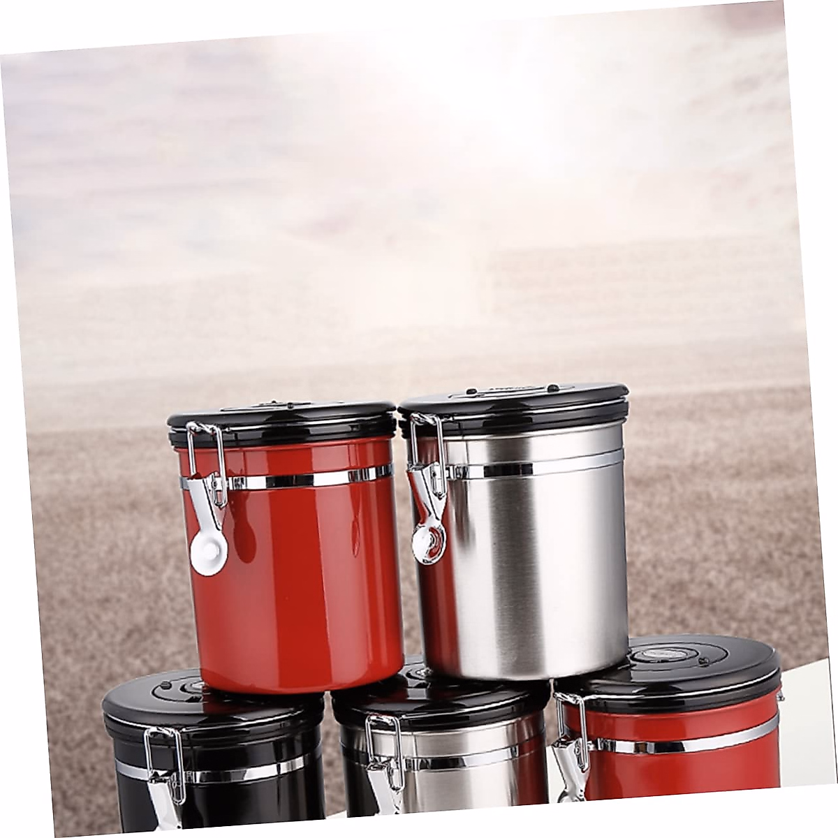 Luxshiny Coffee Bean Container Coffee Bean Canister Stainless Steel Snack Containers Metal Coffee Canister Coffee Bean Storage Container Vacuum Seal Containers Food Jar Household