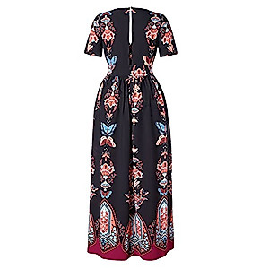 Maxi Dresses for Women Wedding Guest Plus Size Cruise Wear for Women 2023 Sexy Going Out Dress Floral Print Boho High Low Short Sleeve Wrap V-Neck A-Line Split Long Sexy Beach Party Dress
