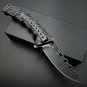 Stonewashed Pocket Knife - Chain Carved - Utility Fold Knife