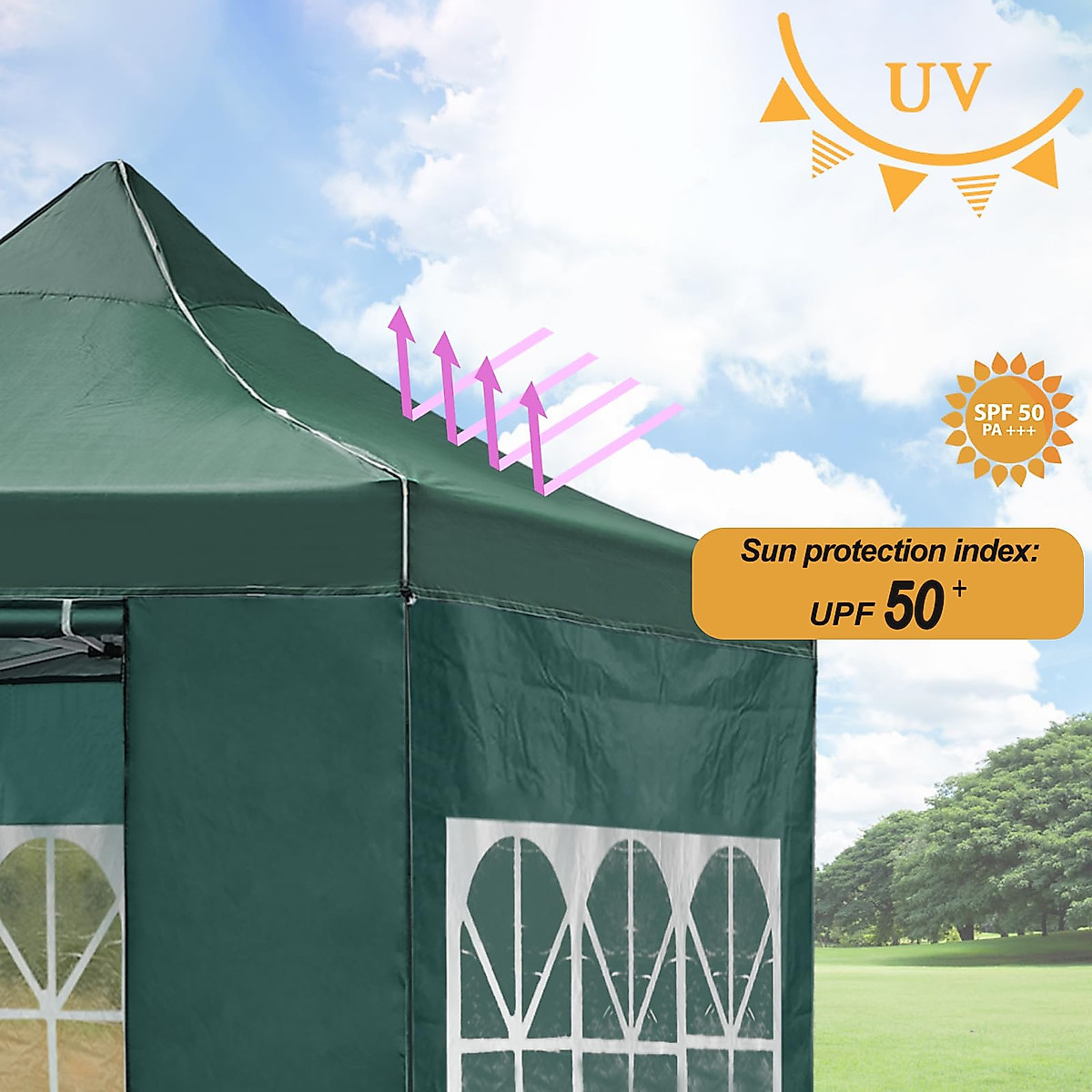 TUKAILAI 10x10ft Pop Up Gazebo, Water-Resistant UV Block Sun Shade Shelter with 4 Sidewalls 1 Door & 9 Windows, Outdoor Instant Canopy Tent for Garden Patio Camping Party Event (Dark Green)