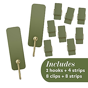 Command Mixed Hooks Pack, 10 Sage Hooks, 12 Strips (2 Medium Hooks, 8 Spring Clips), Wall Hooks for Hanging Christmas Decorations
