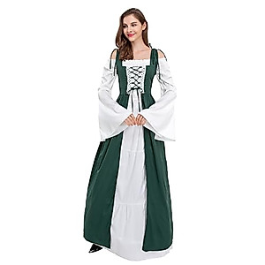 Shendifok Medieval Dress for Women Renaissance Dress Bridgerton Medieval Peasant Costume Ren Faire Dress Renaissance Fairy Costumes Green L