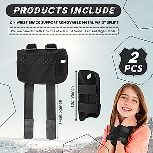 Konohan 2 Pcs Wrist Brace for Kids Youth Carpal Tunnel Black Splints Wrist Brace Night Support with Adjustable Compression Straps for Children Sports Sleep (Age 3-8)