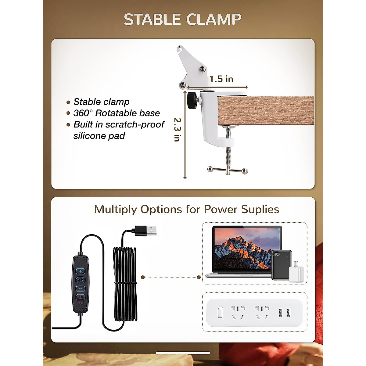LED Desk Lamp, Adjustable Swing Arm Desk Light with Clamp, 3 Modes &10 Brightness, Study Clamp Light for Architect Kids, Memory Function, Bright Desk Lamps for Home Office Read Room Desktop, White-14W
