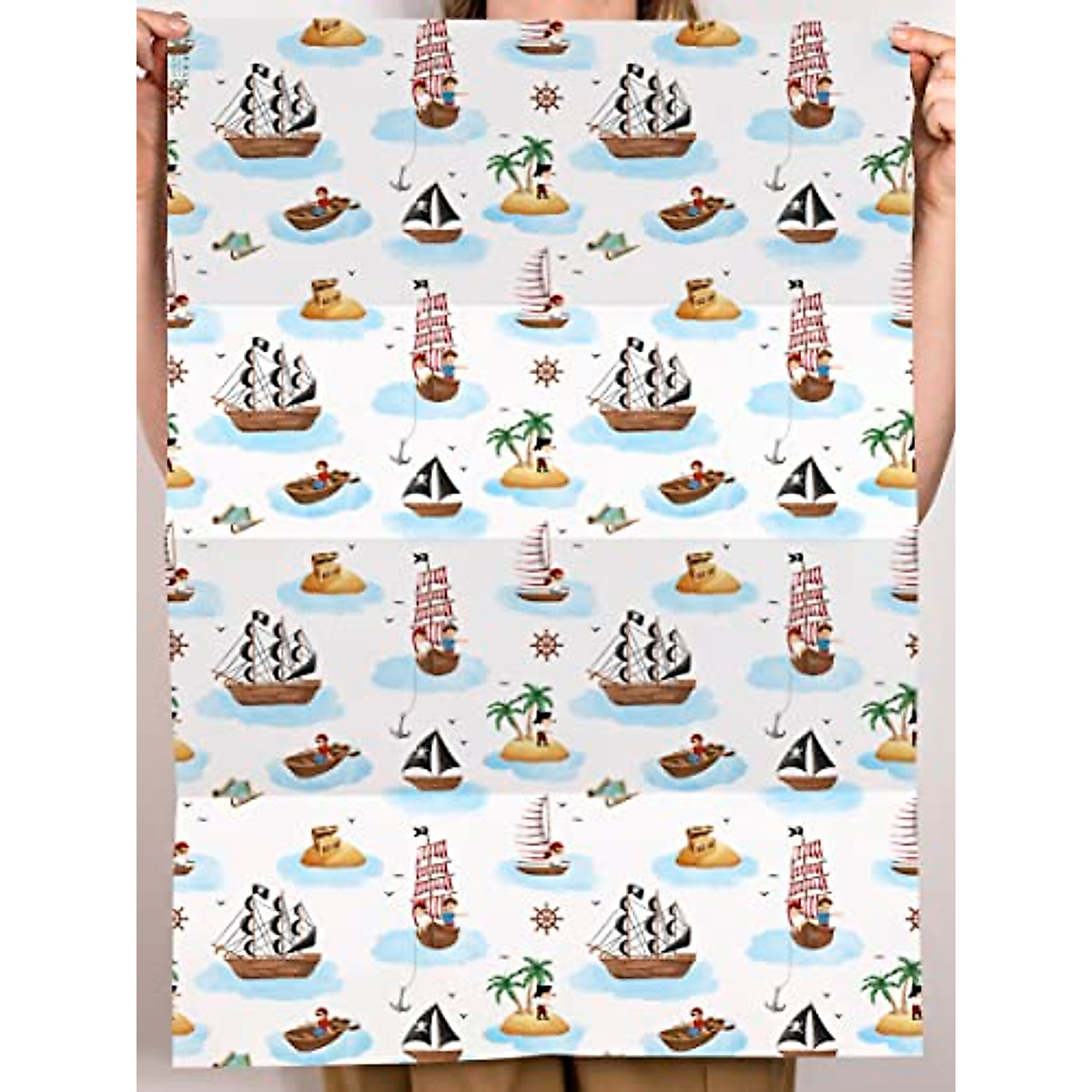 CENTRAL 23 Boy Wrapping Paper - 6 Sheets Gift Wrap - Pirates Ship Island Adventure Sea - Birthday Wrapping Paper For Kids - Comes With Fun Stickers