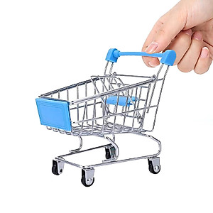 Mini Shopping Cart，Supermarket Handcart Mini Shopping Cart Mini Supermarket Storage Toy Decorative Ornaments for Storage Toys (Toy Shopping cart Blue)