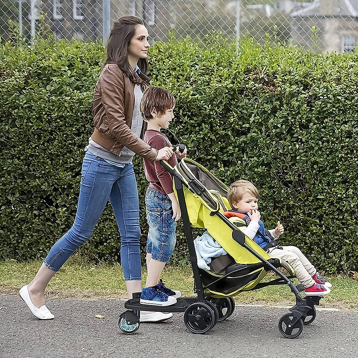 Rhinoon 2 in 1 Stroller Board with Seat, Comfortable Wheeled Board Stroller Pedal, Universal Adjustable Buggy Board, Fits Most Strollers On The Market, Under 55 Pounds, Blue