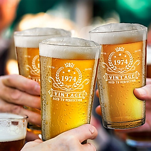 50th Birthday Gifts for Men, Vintage 1974 Beer Glass, Wooden Bottle Opener, Wooden Coaster, Vintage Beer Gift Box, 1974 Poster Anniversary Card and Greeting Card 50th Birthday Gift Ideas for Him