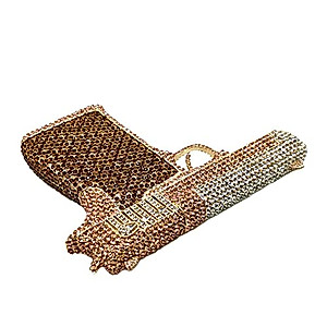 DEBIMY Pistol Style Evening Bags Glittering Rhinestone Evening Clutch Purses for Women Party Cocktail Handbag, Black Coffee Gold