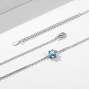 ChicSilver March Birthstone Necklace 925 Sterling Silver Blue Aquamarine Necklace Tiny Birthstone Jewelry with 16 Inch Chain Necklace