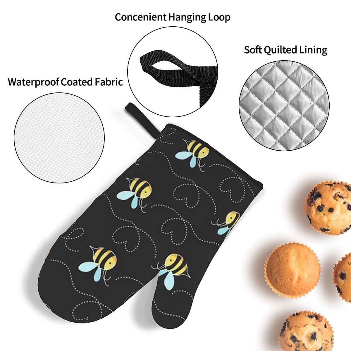 4Pcs Oven Mitts and Pot Holders Sets,Bumble Bees,Kitchen Oven Glove High Heat Resistant 500 Degree Oven Mitts and Pot Holder,Surface Safe for Baking,Cooking,BBQ