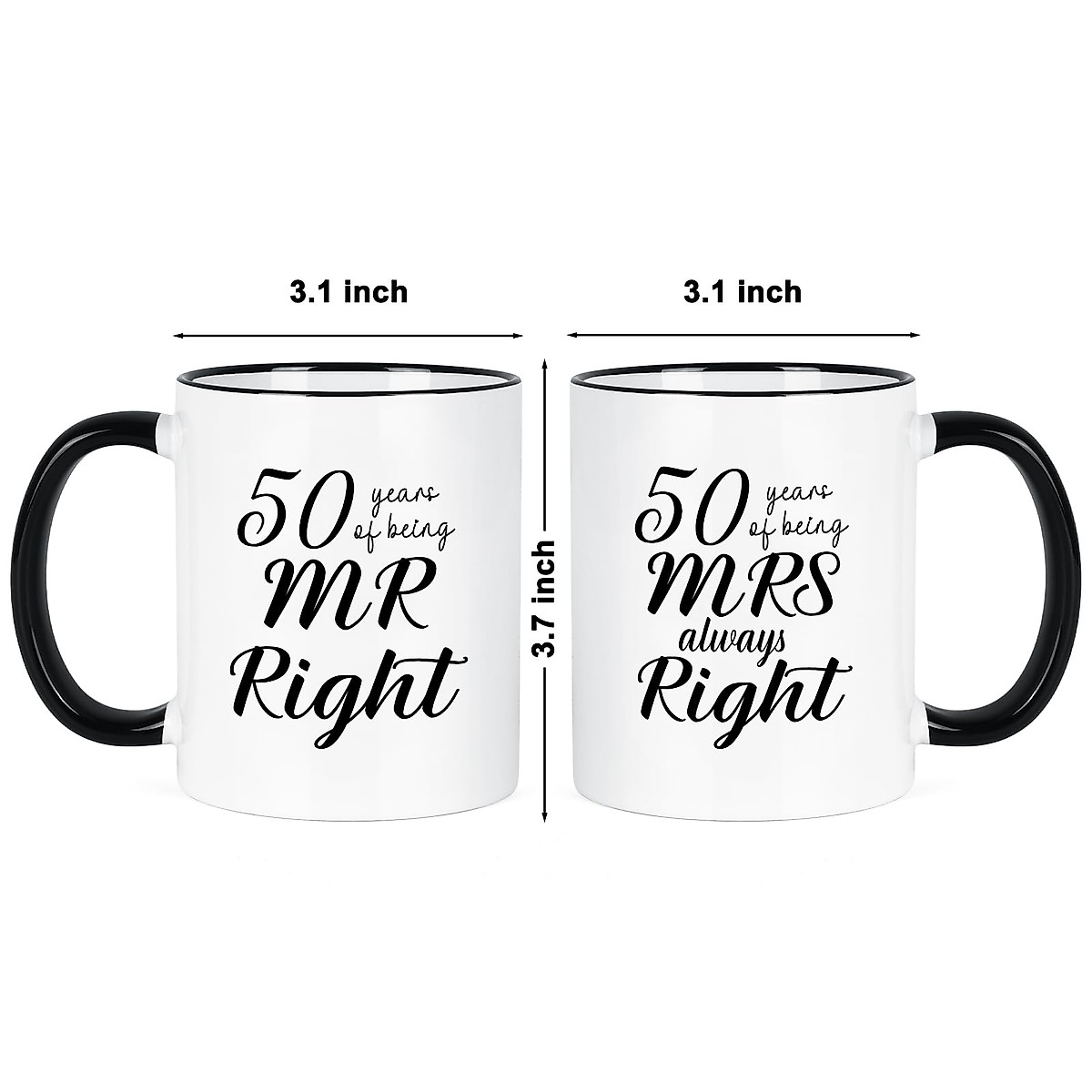 YHRJWN - 50th Wedding Gifts, 50 Years of Being Mr & Mrs Always Right Mug Set, Best 50th Wedding Gifts Ideas for Parents Couple, White with Black Handle 11 Oz