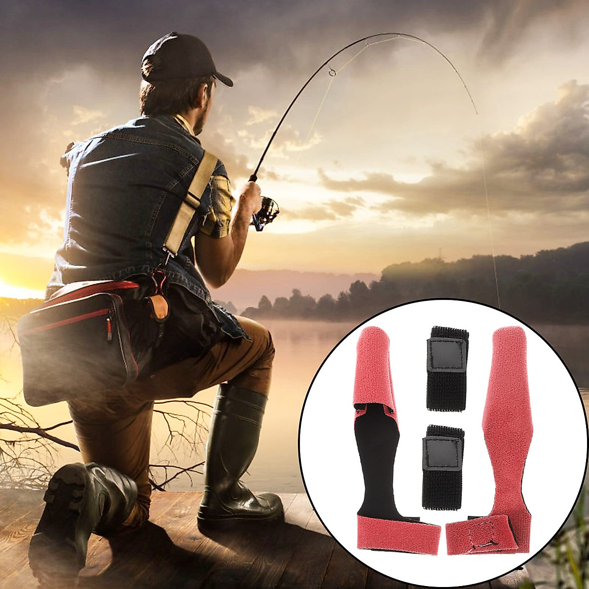 Mipcase 2 Sets Fishing Rod Protector Fishing Pole Practical Fishing Rod Sleeve Fishing Rod Sock Fishing Tool Cord Winder Fishing Kit Rod Guard Cap High Elasticity Elastic Band Handle Cover