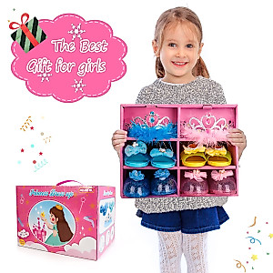 Meland Princess Dress Up Shoes - Kids Dress Up & Pretend Play with 4 Pairs Princess Shoes, Tiaras, Wand, Jewelry - Birthday for Girls 3-6 Years