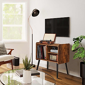 Possile Record Player Stand with Vinyl Record Storage, Mid-Century Turntable Stand for Living Room Bedroom Office, Record Player Table, Vinyl Holder Holds up to 100 Albums, Rustic Brown