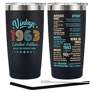 Henghere Happy 60th Birthday Gifts for Men women, 60 Years Old Gifts, Sixty Birthday Present, Funny Birthday Tumbler Cup Gifts（Black）