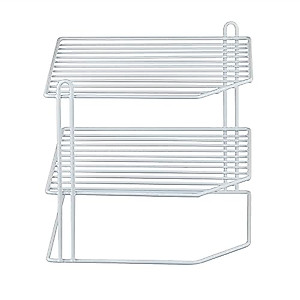 Home Basics Corner Rack, White, Vinyl Coated Steel, Rust Resistant, 2-Tier Shelf, Keeps Spices and Cups Organized, 9x9x8.5in