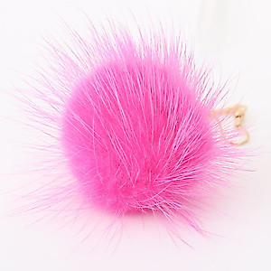 Boderier Rabbit Fur Pompom Drop Earring Gold Chain Shoulder Duster Earring Ear Drop for Women Rose Red